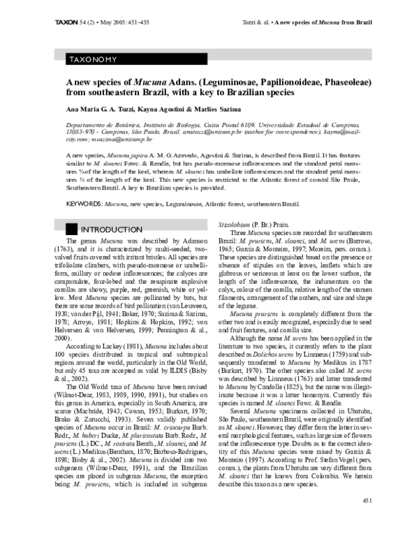 (PDF) A New Species of Mucuna Adans. (Leguminosae, Papilionoideae ...