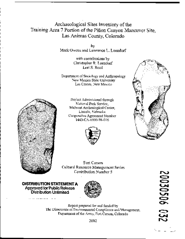 (PDF) Archaeological Sites Inventory of the Training Area 7 Portion of ...