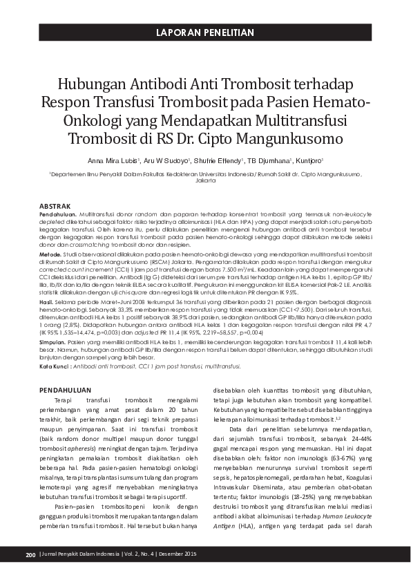 (PDF) Hubungan Antibodi Anti Trombosit terhadap Respon Transfusi ...