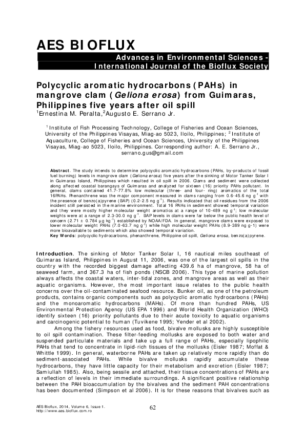 (PDF) Polycyclic aromatic hydrocarbons (PAHs) in mangrove clam (Geliona erosa) from Guimaras ...
