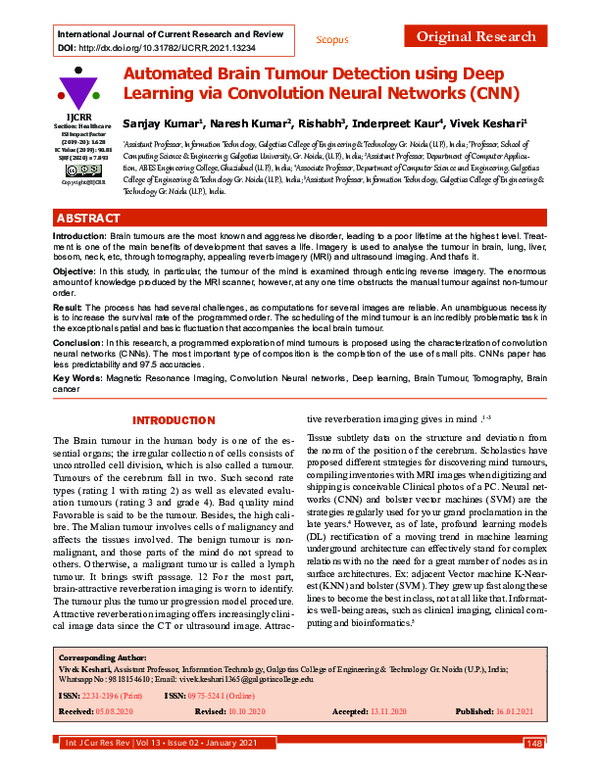 Pdf Automated Brain Tumour Detection Using Deep Learning Via