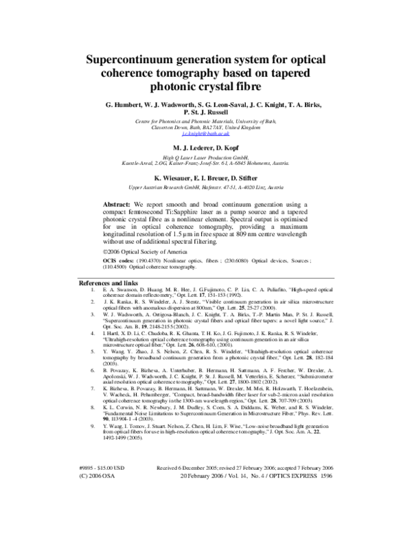 (PDF) Supercontinuum generation system for optical coherence tomography ...