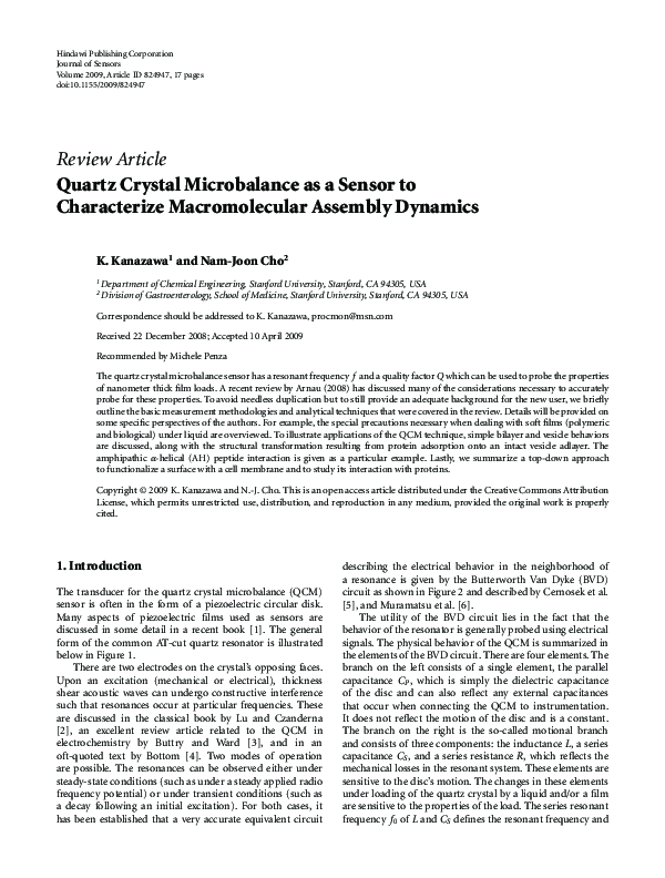 (PDF) Quartz Crystal Microbalance as a Sensor to Characterize ...