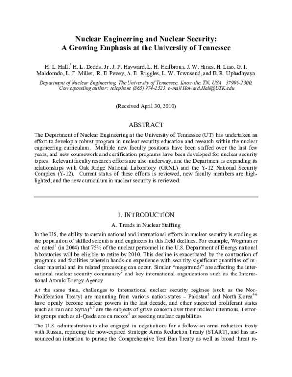 (PDF) Nuclear Engineering and Nuclear Security: A Growing Emphasis at ...