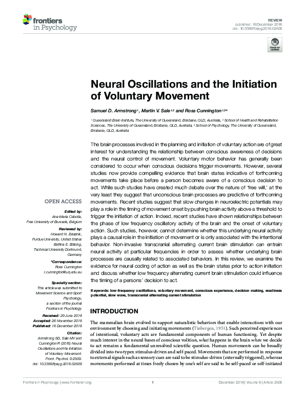 (PDF) Neural Oscillations and the Initiation of Voluntary Movement ...