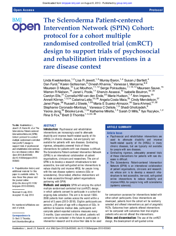 (PDF) The Scleroderma Patient-centered Intervention Network (SPIN) Cohort: Protocol for a cohort ...