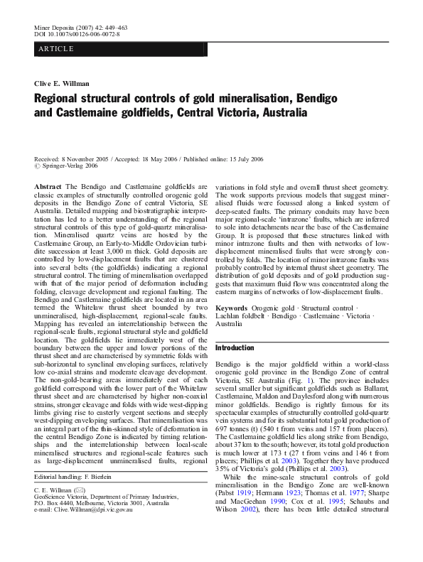 (PDF) Regional structural controls of gold mineralisation, Bendigo and ...