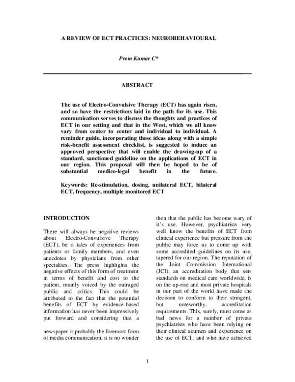 (PDF) A Review Of ECT Practices