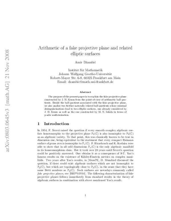 Pdf Arithmetic Of Fake Projective Plane And Elliptic Surfaces