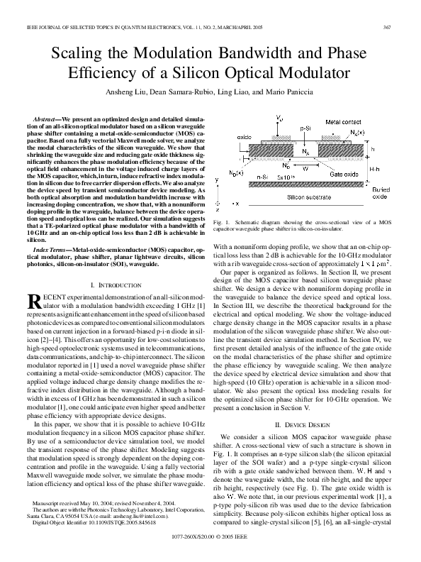 Pdf Scaling The Modulation Bandwidth And Phase Efficiency Of A Silicon Optical Modulator