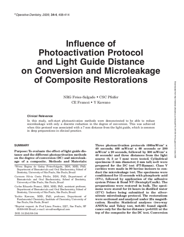 (PDF) Influence of Photoactivation Protocol and Light Guide Distance on ...
