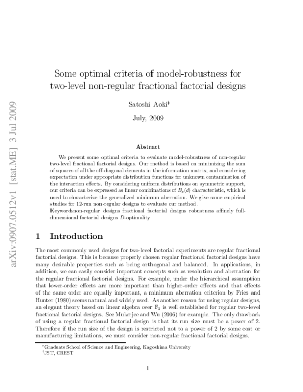 (PDF) Some optimal criteria of model-robustness for two-level non-regular fractional factorial ...