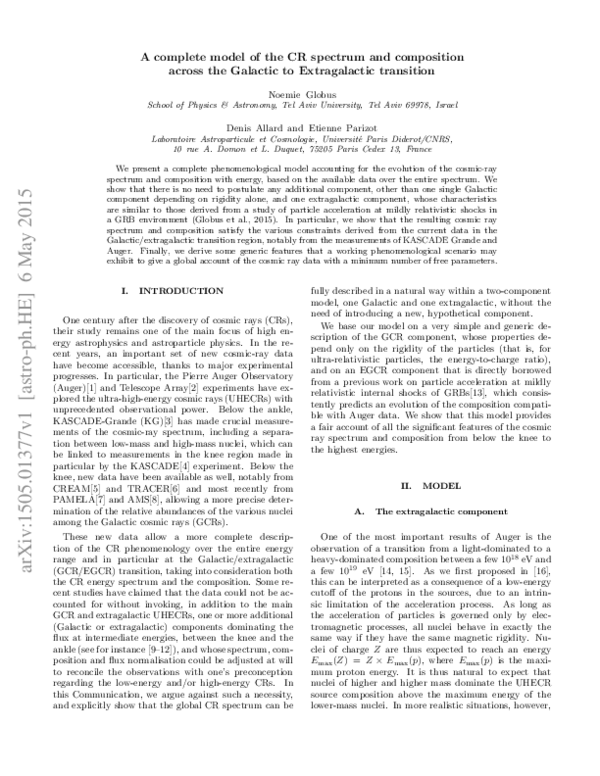 (PDF) A complete model of the cosmic ray spectrum and composition ...