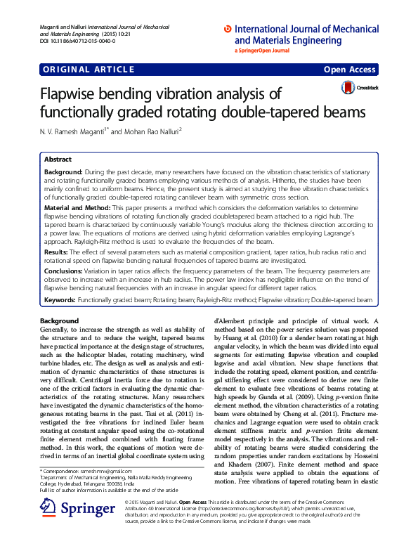 Pdf Flapwise Bending Vibration Analysis Of Functionally Graded