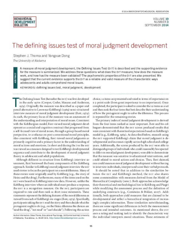 (PDF) The Defining Issues Test of moral judgment development