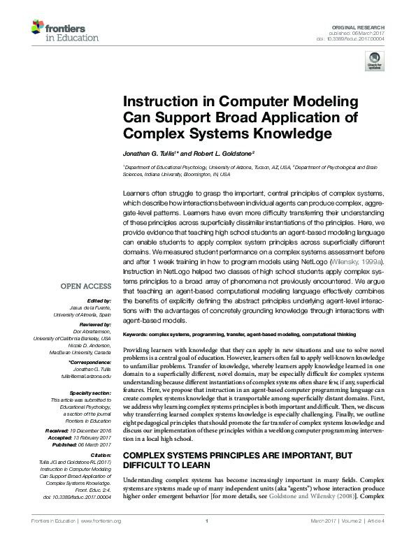 (PDF) Instruction in Computer Modeling Can Support Broad Application of ...