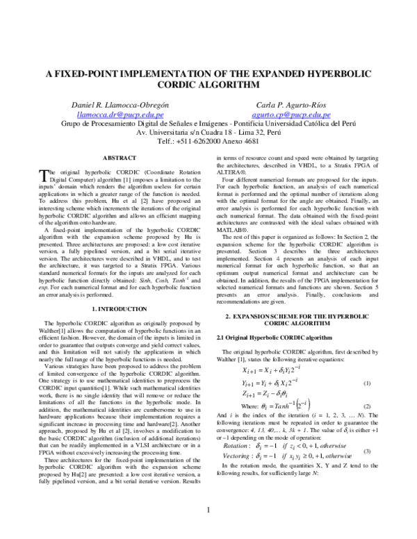 (PDF) A fixed-point implementation of the expanded hyperbolic CORDIC algorithm