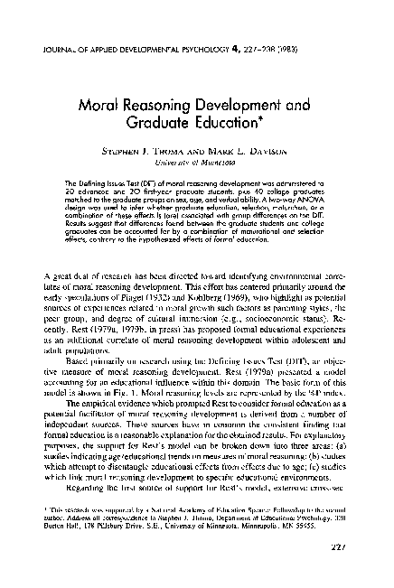 (PDF) Moral reasoning development and graduate education