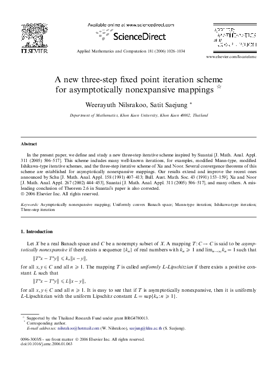 (PDF) A new three-step fixed point iteration scheme for asymptotically nonexpansive mappings