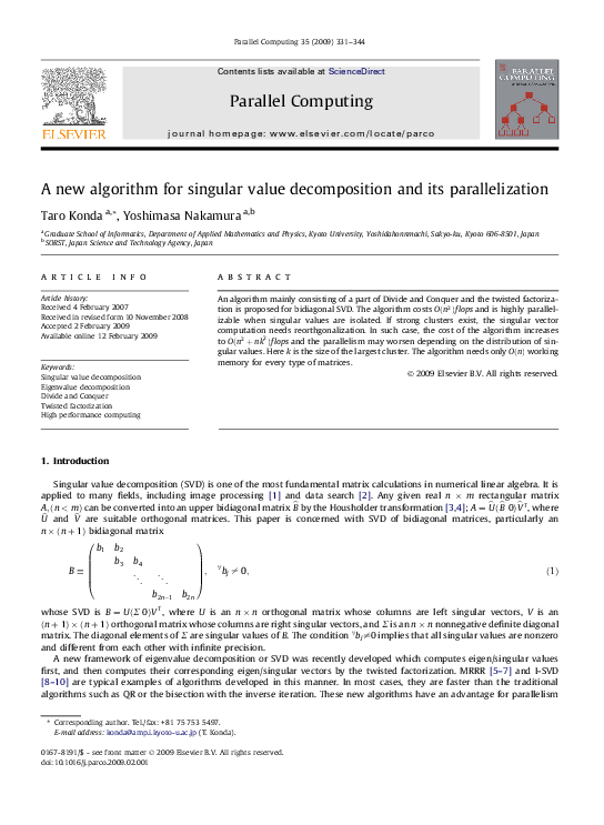 (PDF) A new algorithm for singular value decomposition and its parallelization