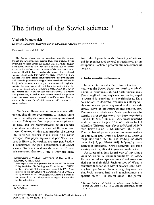 (PDF) The future of the Soviet science
