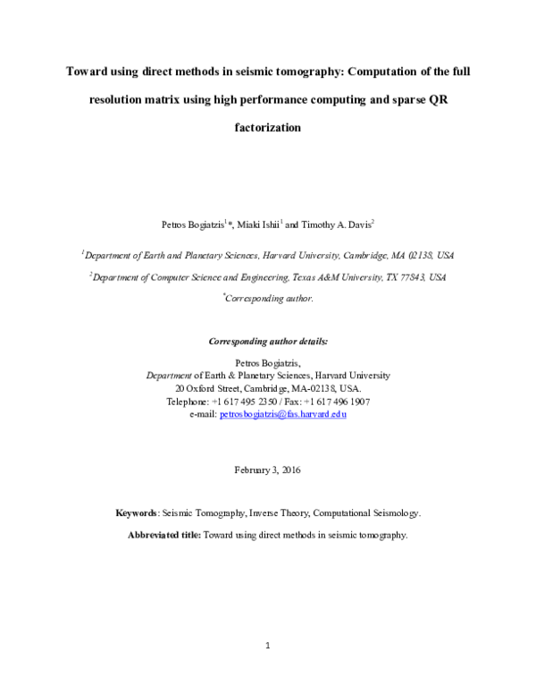 (PDF) Towards using direct methods in seismic tomography: computation of the full resolution ...