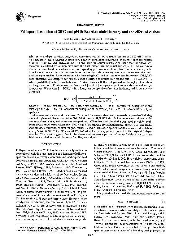 (PDF) Feldspar dissolution at 25°C and pH 3: Reaction stoichiometry and ...