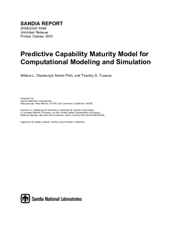 Pdf Predictive Capability Maturity Model For Computational Modeling