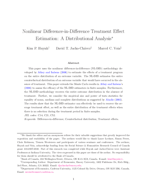 (PDF) Nonlinear Difference-in-Difference Treatment Effect Estimation: A ...