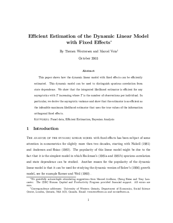 (PDF) Adaptive Estimation of the Dynamic Linear Model with Fixed Effects | Marcel Voia ...