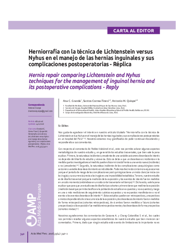 (PDF) Herniorrafía con la técnica de Lichtenstein versus Nyhus en el ...