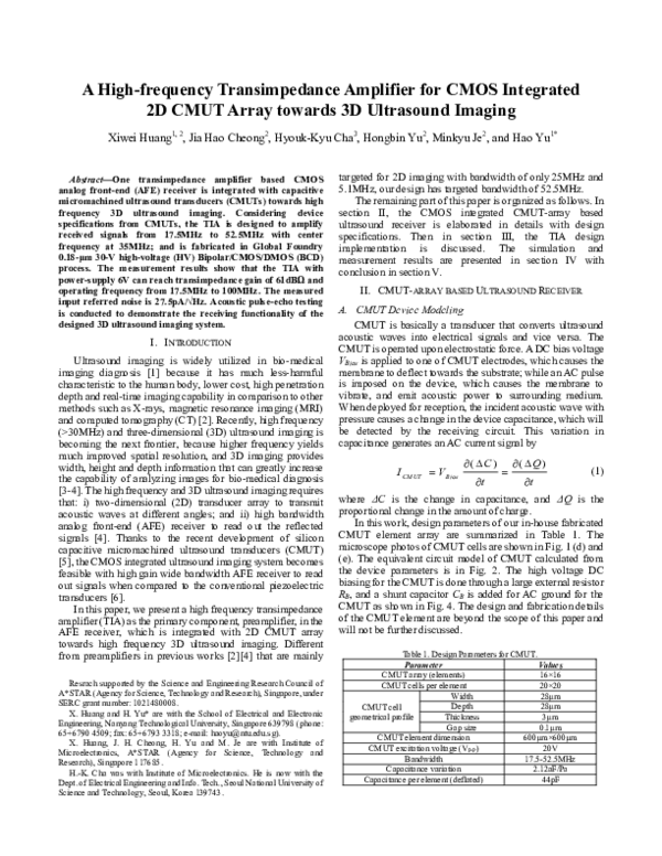 (PDF) A high-frequency transimpedance amplifier for CMOS integrated 2D CMUT array towards 3D ...