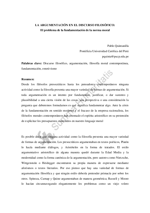 (PDF) La argumentación en el discurso filosófico : El problema de la ...