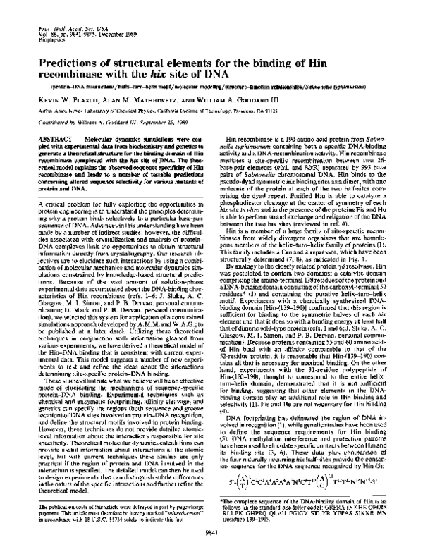 (PDF) Predictions of structural elements for the binding of Hin ...