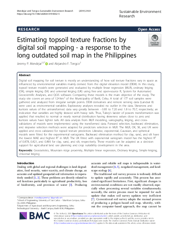 (PDF) Digital Soil Mapping for Topsoil Texture in Philippines