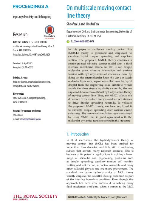 (PDF) On multiscale moving contact line theory