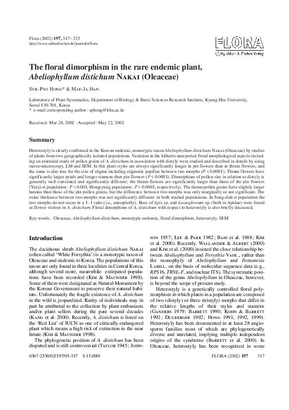 (PDF) The floral dimorphism in the rare endemic plant, Abeliophyllum ...