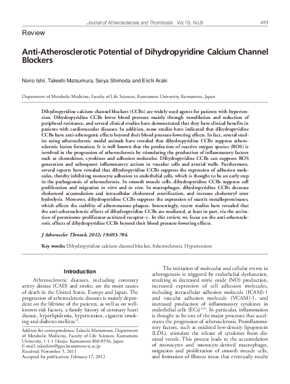 (PDF) Anti-Atherosclerotic Potential of Dihydropyridine Calcium Channel ...