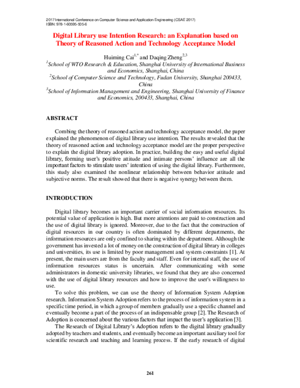 (PDF) Digital Library use Intention Research: an Explanation based on ...