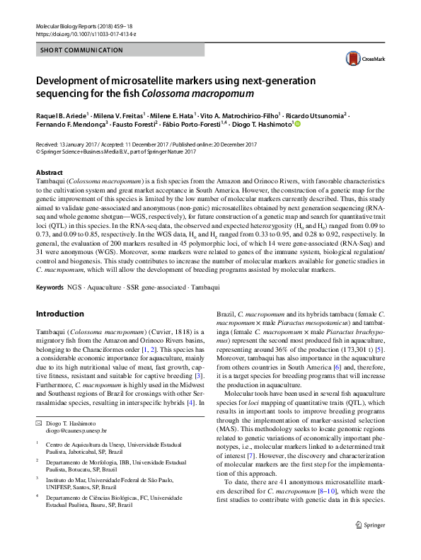 (PDF) Development of microsatellite markers using next-generation sequencing for the fish ...
