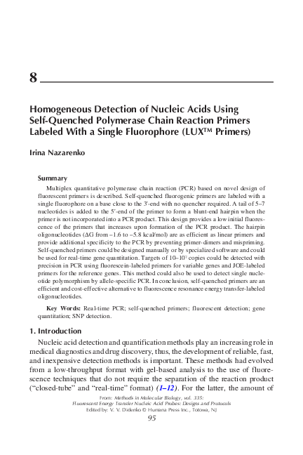 (PDF) Homogeneous detection of nucleic acids using self-quenched ...