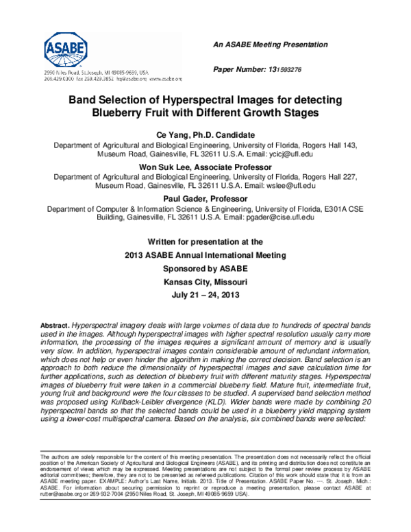 (PDF) Band Selection of Hyperspectral Images for detecting Blueberry Fruit with Different Growth ...