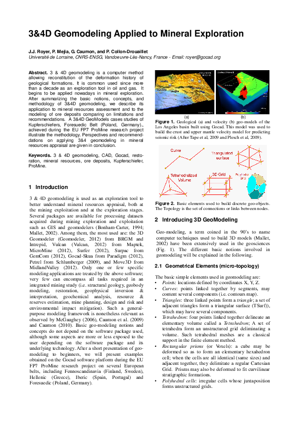 (PDF) 3&4D Geomodeling Applied to Mineral Resources Exploration-A New ...