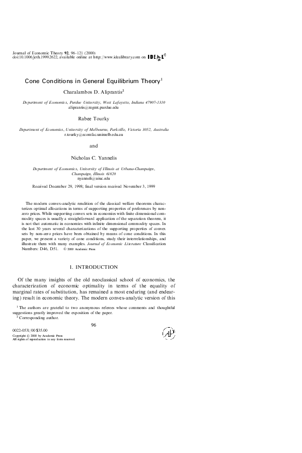 (PDF) Cone Conditions in General Equilibrium Theory | Nicholas Yannelis ...
