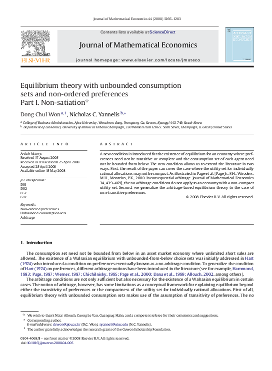 (PDF) Equilibrium theory with unbounded consumption sets and non ...