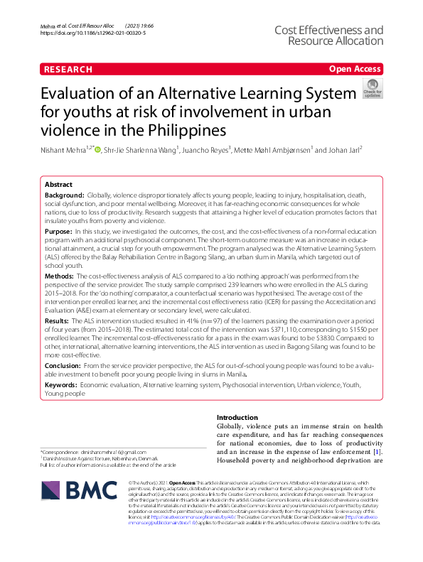 (PDF) Evaluation of an Alternative Learning System for youths at risk ...