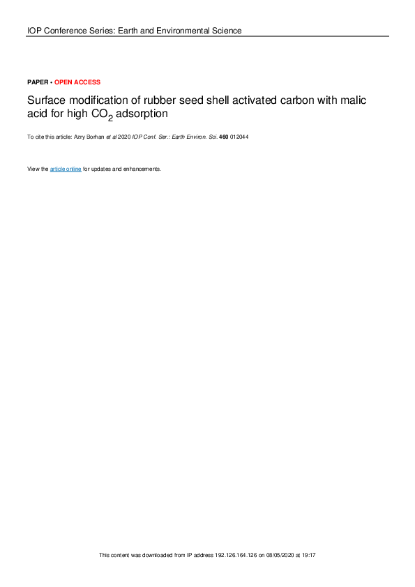 (PDF) Surface modification of rubber seed shell activated carbon with malic acid for high CO2 ...