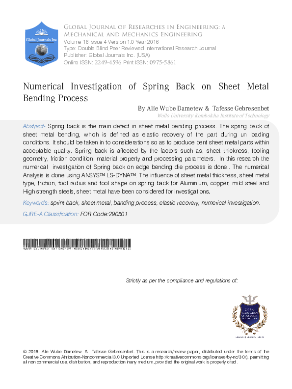 (PDF) Numerical Investigation of Spring Back on Sheet Metal Bending Process