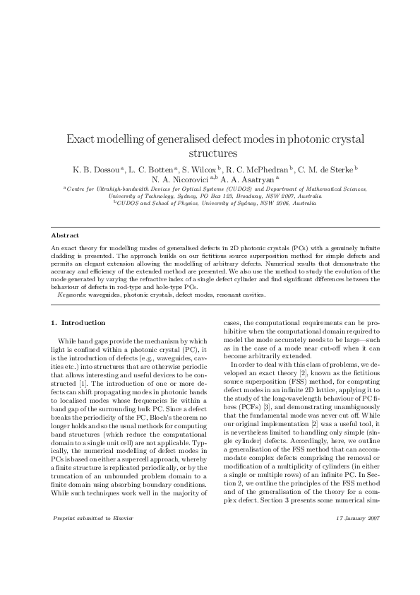 (PDF) Exact modelling of generalised defect modes in photonic crystal ...
