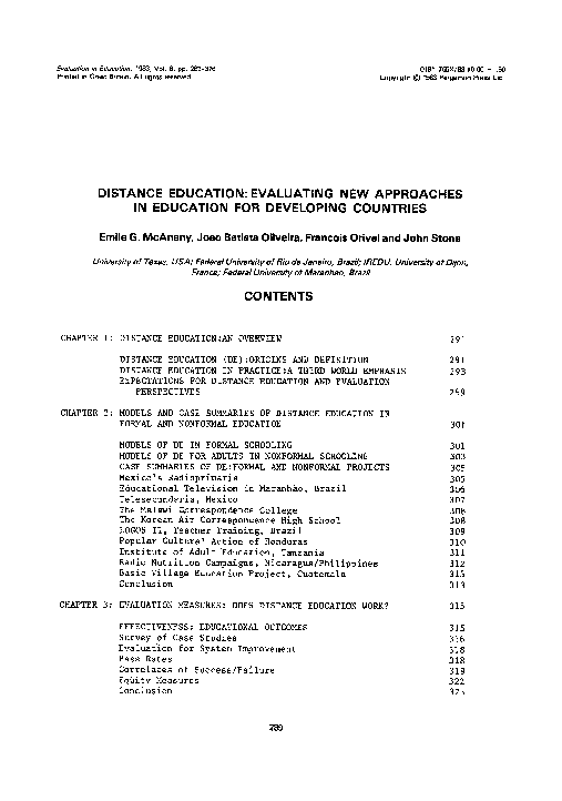 (PDF) Distance education: Evaluating new approaches in education for ...
